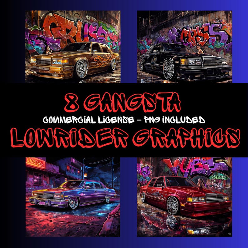 8 Lowrider Car PNG & JPG Graphics Pack + BONUS | Urban Street Gangsta ...
