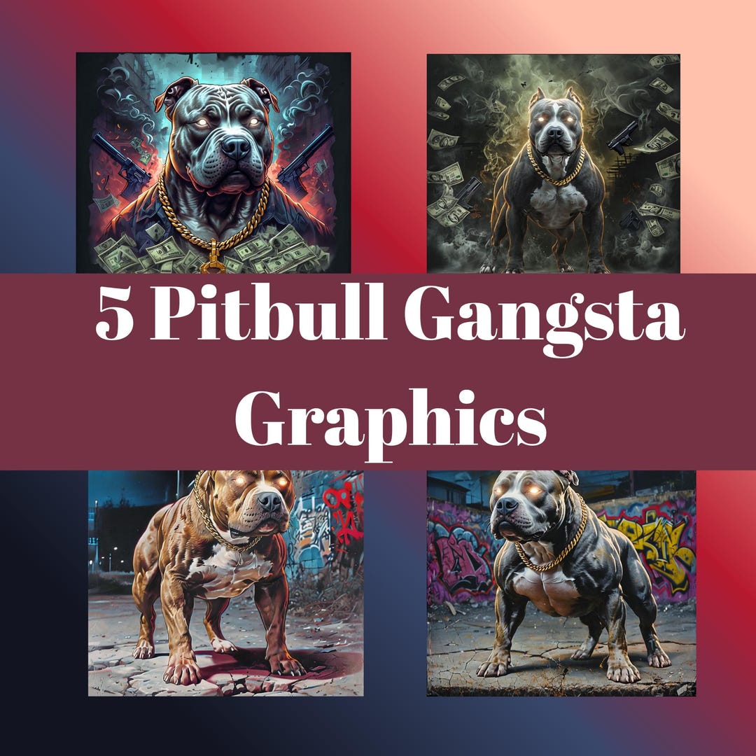 5 Gangsta Pitbull Illustrations – Urban Rap Dog Graphics for T-shirts ...