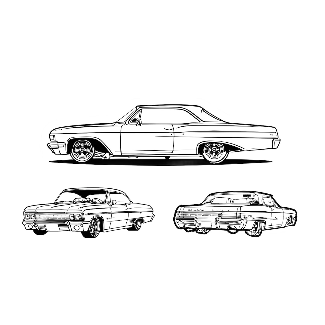 Lowrider Clipart PNG Bundle – 3 Black Outline Car Graphics | Urban ...
