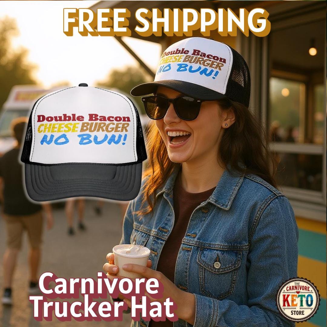Double Bacon Cheeseburger No Bun Foam Trucker Hat | Fun CARNIVORE Diet ...