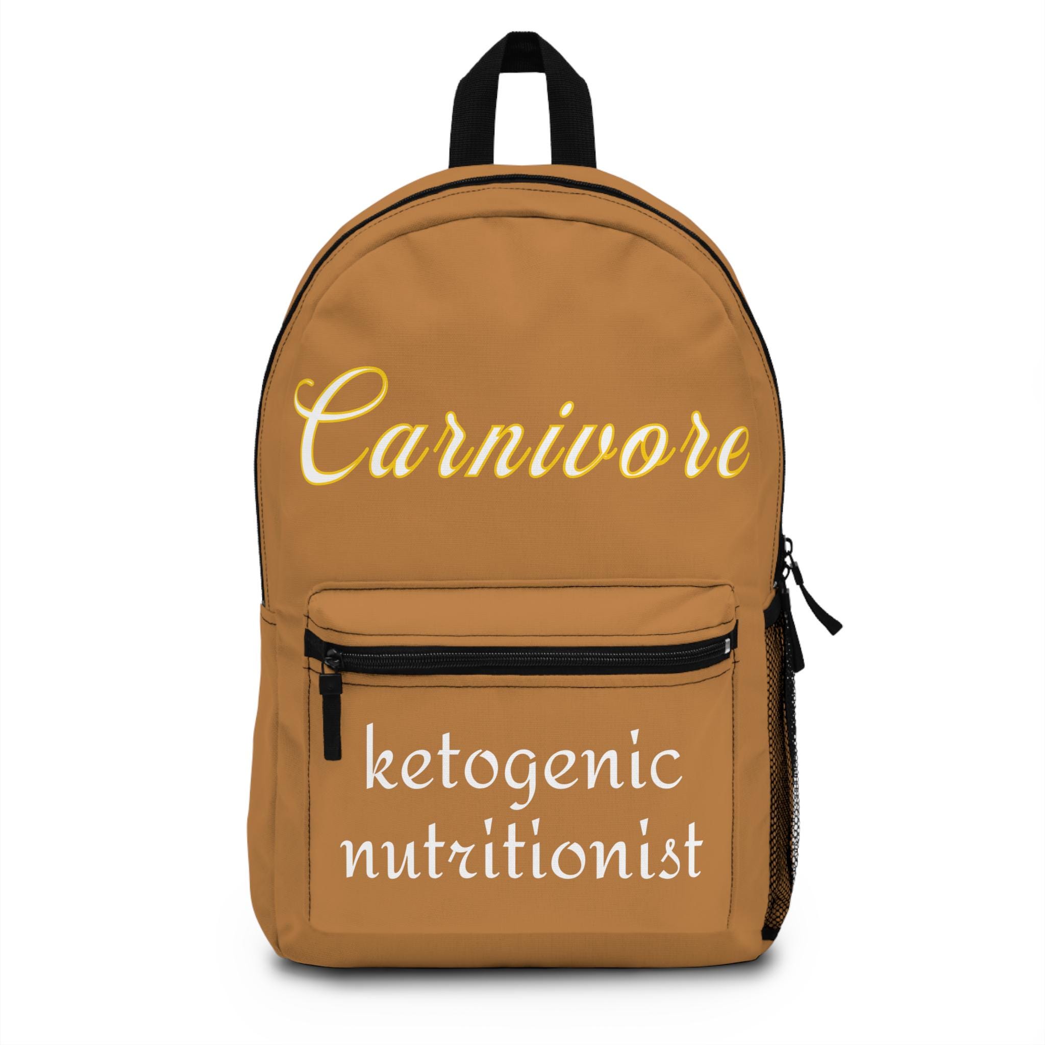 CARNIVORE Gold Cursive Custom Backpack | Carnivore Lifestyle Lit Casual ...