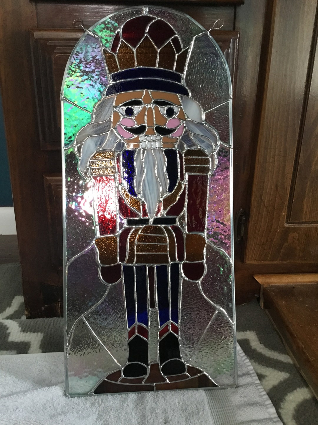 Tiffany Style Stained Glass Nutcracker With Discontinued Iridescent ...