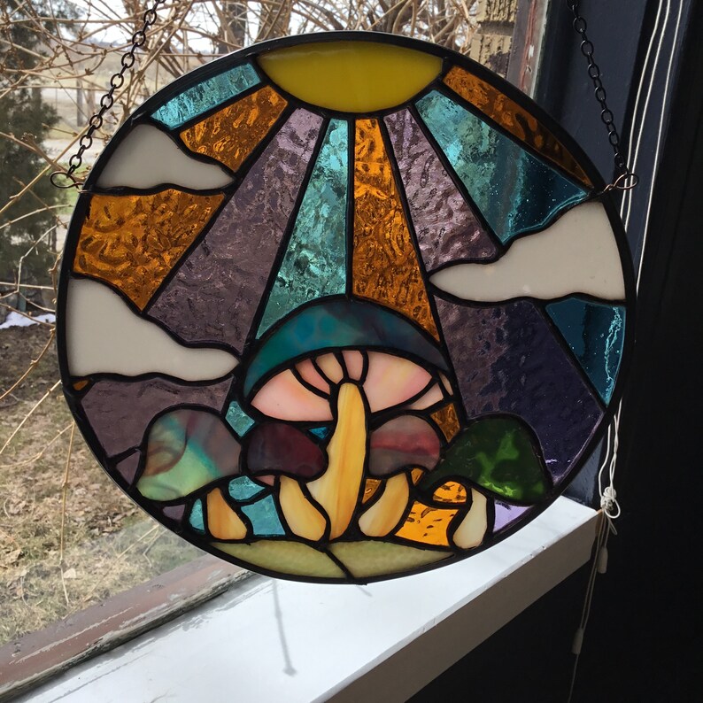 Mushroom Stained Glass Panel, 10 Diameter, Lead Border, SS Chain - Etsy