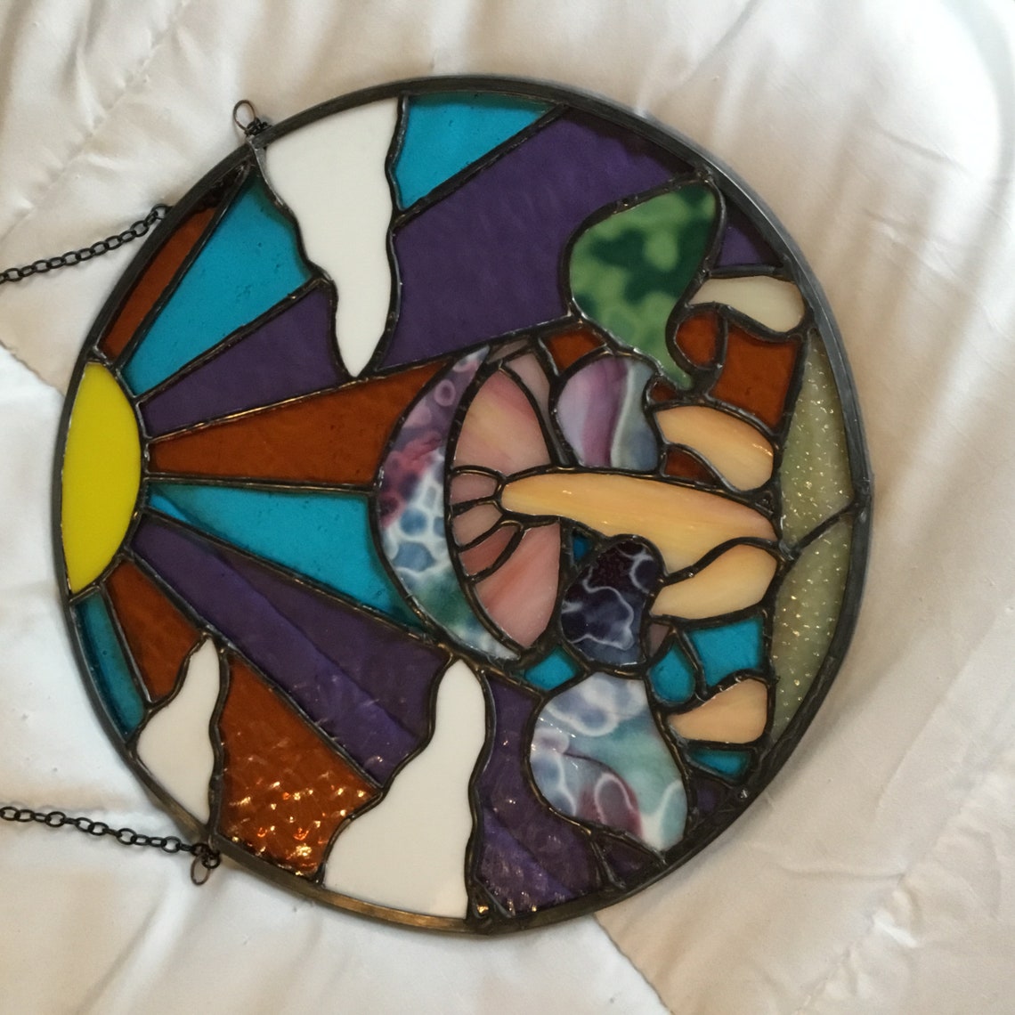 Mushroom Stained Glass Panel, 10 Diameter, Lead Border, SS Chain - Etsy