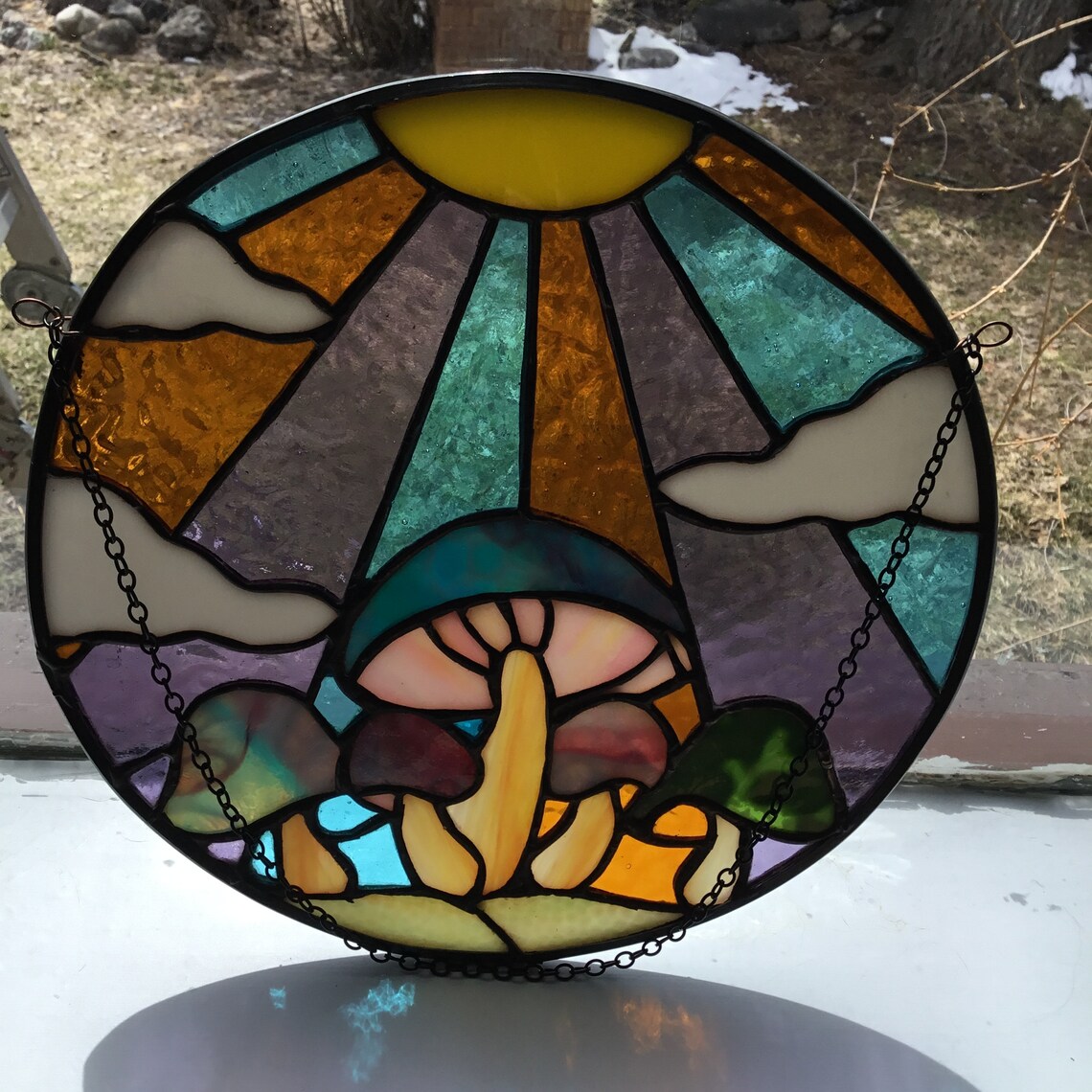 Mushroom Stained Glass Panel, 10 Diameter, Lead Border, SS Chain - Etsy