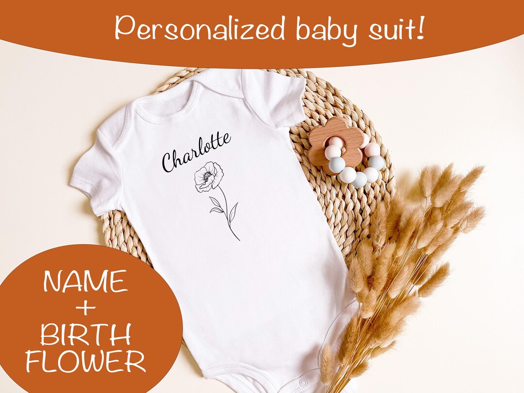 Custom Baby Name Birth Flower Onesie - Floral Design Infant Onesie ...