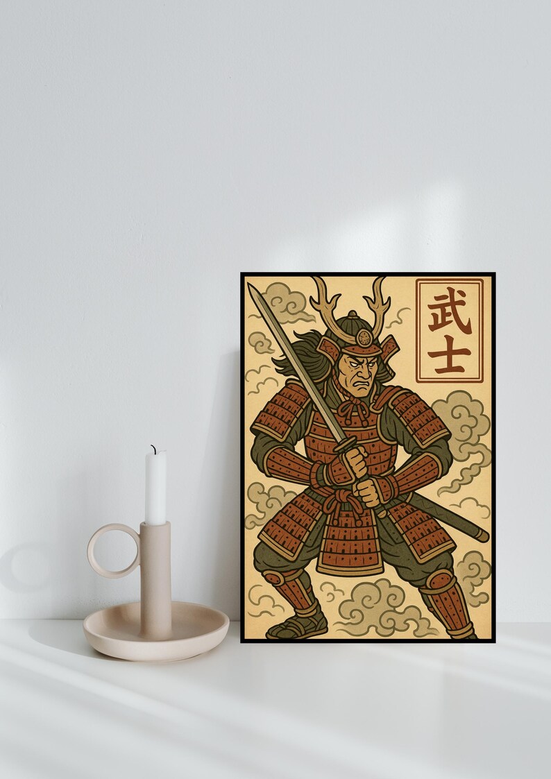 Japanese Samurai Art Print – Traditional Warrior Illustration – Bushi ...
