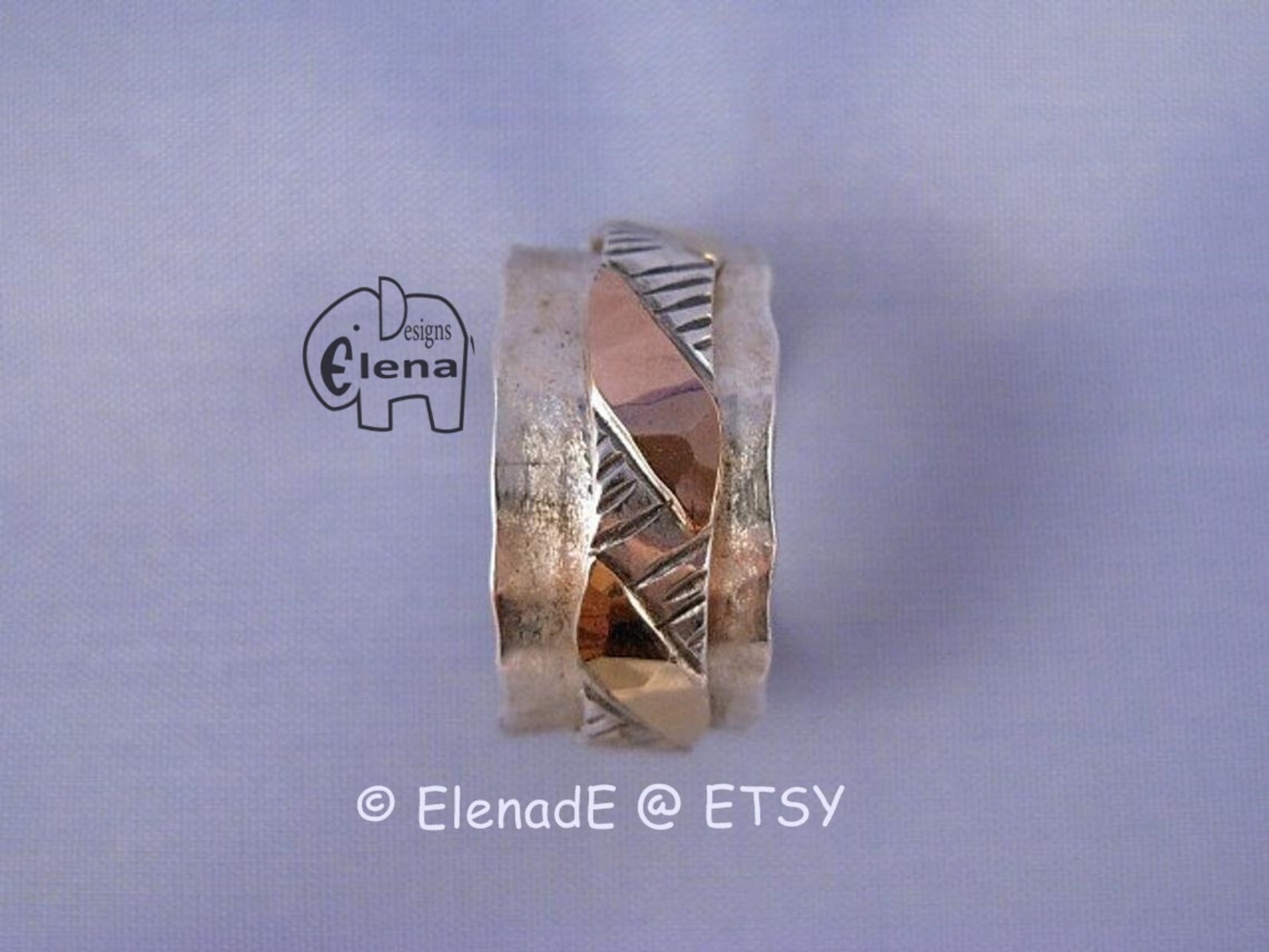 Hammered Spinning Silver Gold 9K Ring Elenade - Etsy