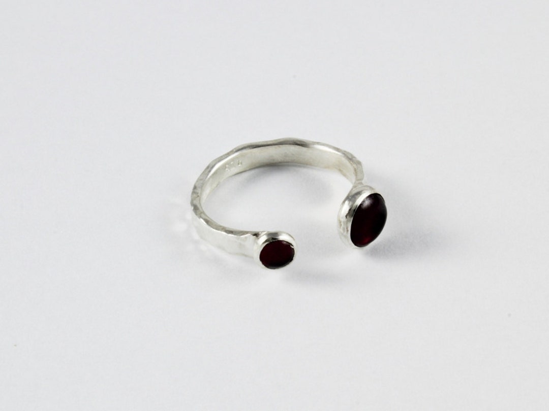 Double Stone Ring Open Ring Dual Stones Hammered Ring - Elenade - Etsy