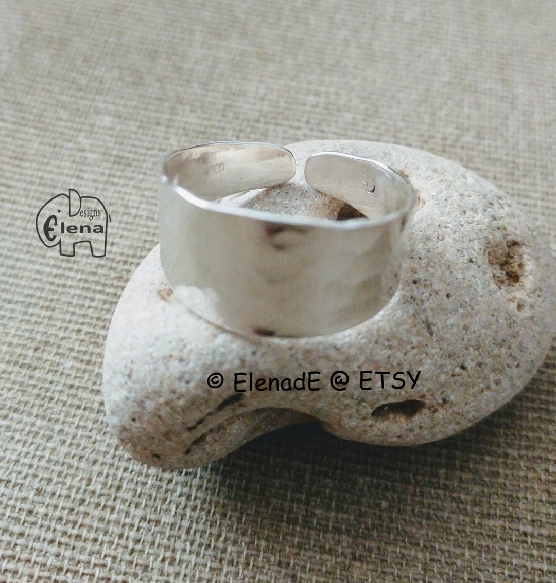 Sterling Silver Adjustable Hammered Ring Open Back Wide Hammered Band ...