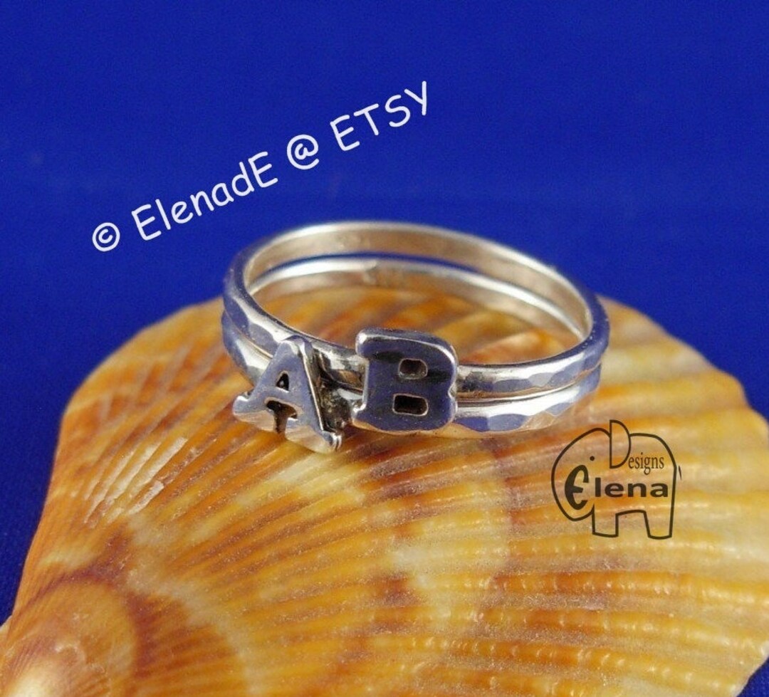 Dual Initial Sterling Silver Personalized Rings - Elenade - Etsy