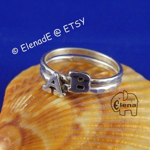 Dual Initial Sterling Silver Personalized Rings - Elenade - Etsy