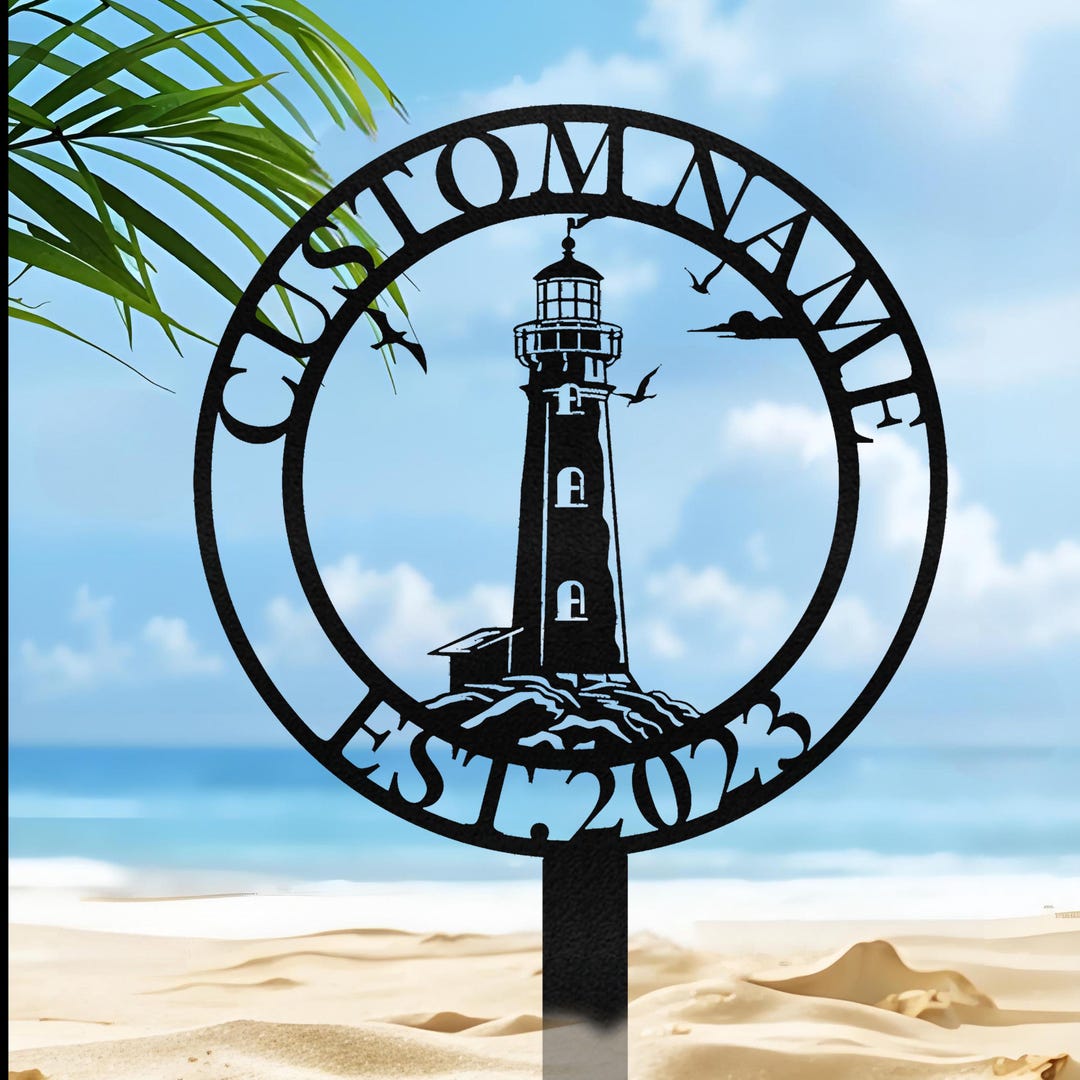 Personalized Lighthouse Metal Sign | Custom House Number Stake ...