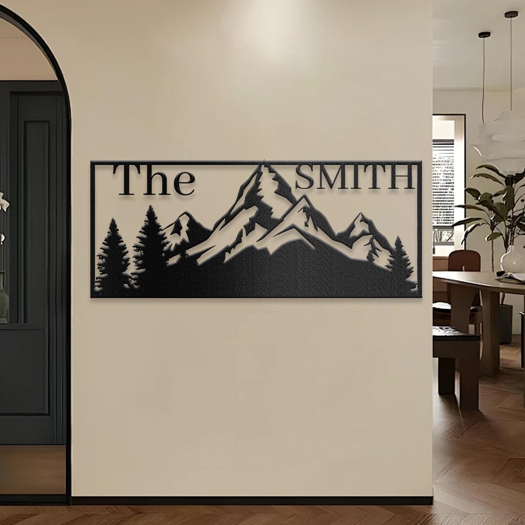 Custom Mountain Metal Wall Sign - Personalized Rustic Cabin Decor ...