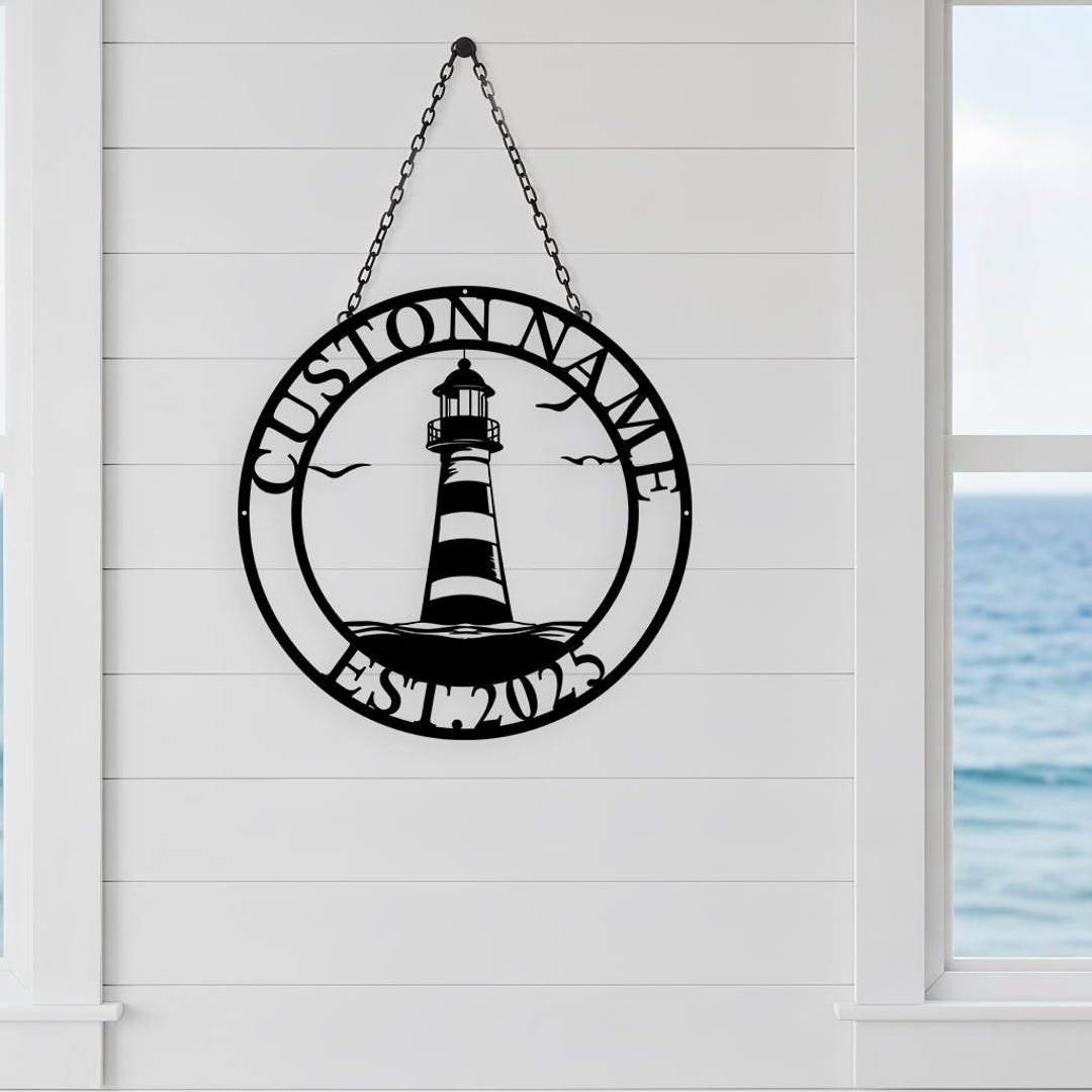 Personalized Lighthouse Metal Sign, Coastal Home Decor, Nautical Beach ...