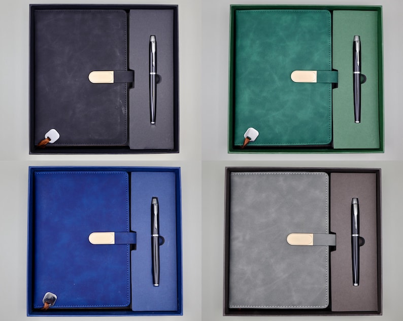 Personalized Vegan Leather Notebook Gift Set – Pen & Gift Box, Bag ...