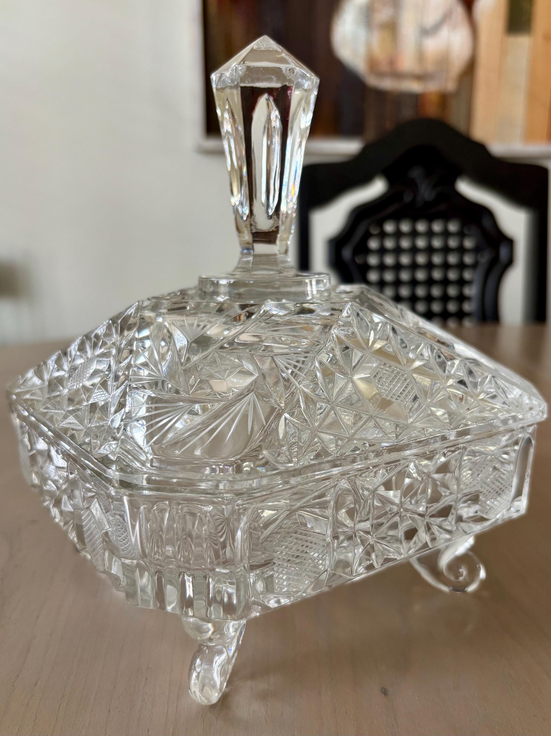 Antique Clear Glass Crystal Candy Jar With Lid - Etsy