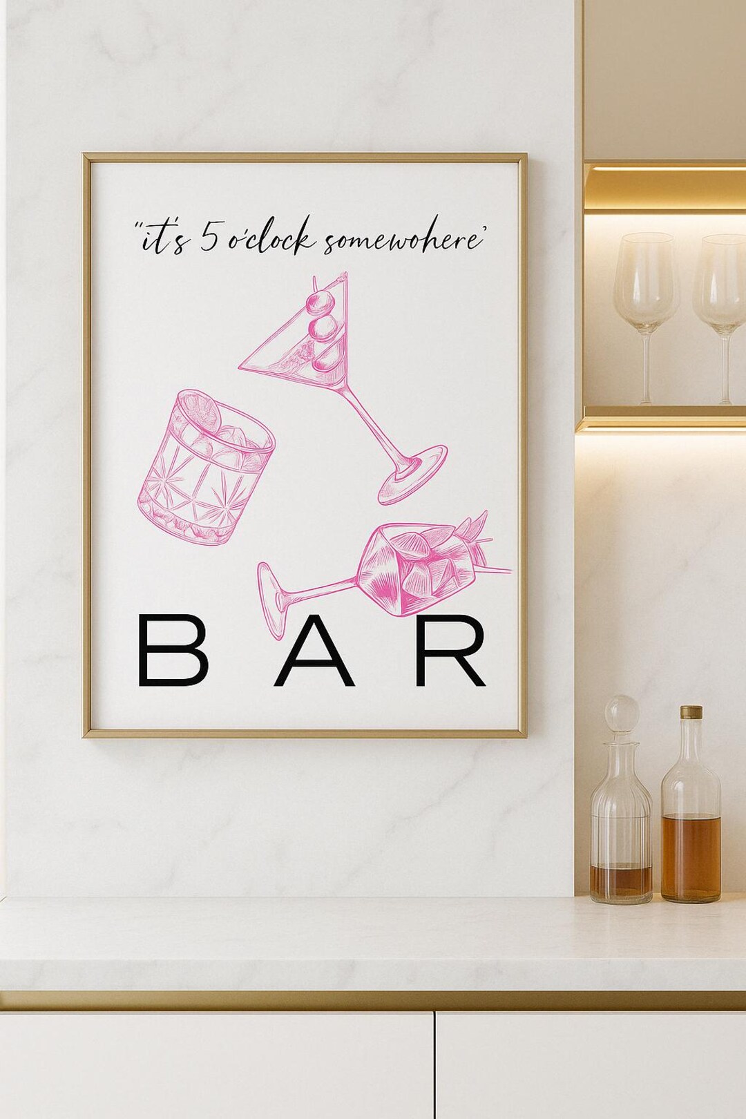 Pink Cocktail Bar Sign: Trendy Home Bar Art (digital Download) - Etsy