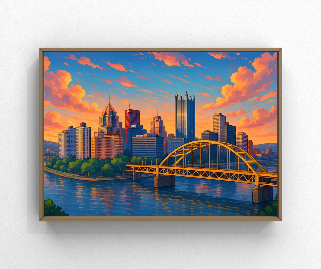 Ghibli & Anime Style City Skyline - Pittsburgh - Anime Art Print ...