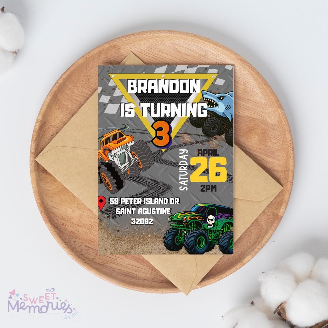 Monster Jam Birthday Invitation, Monster Jam and Monster Truck Party ...