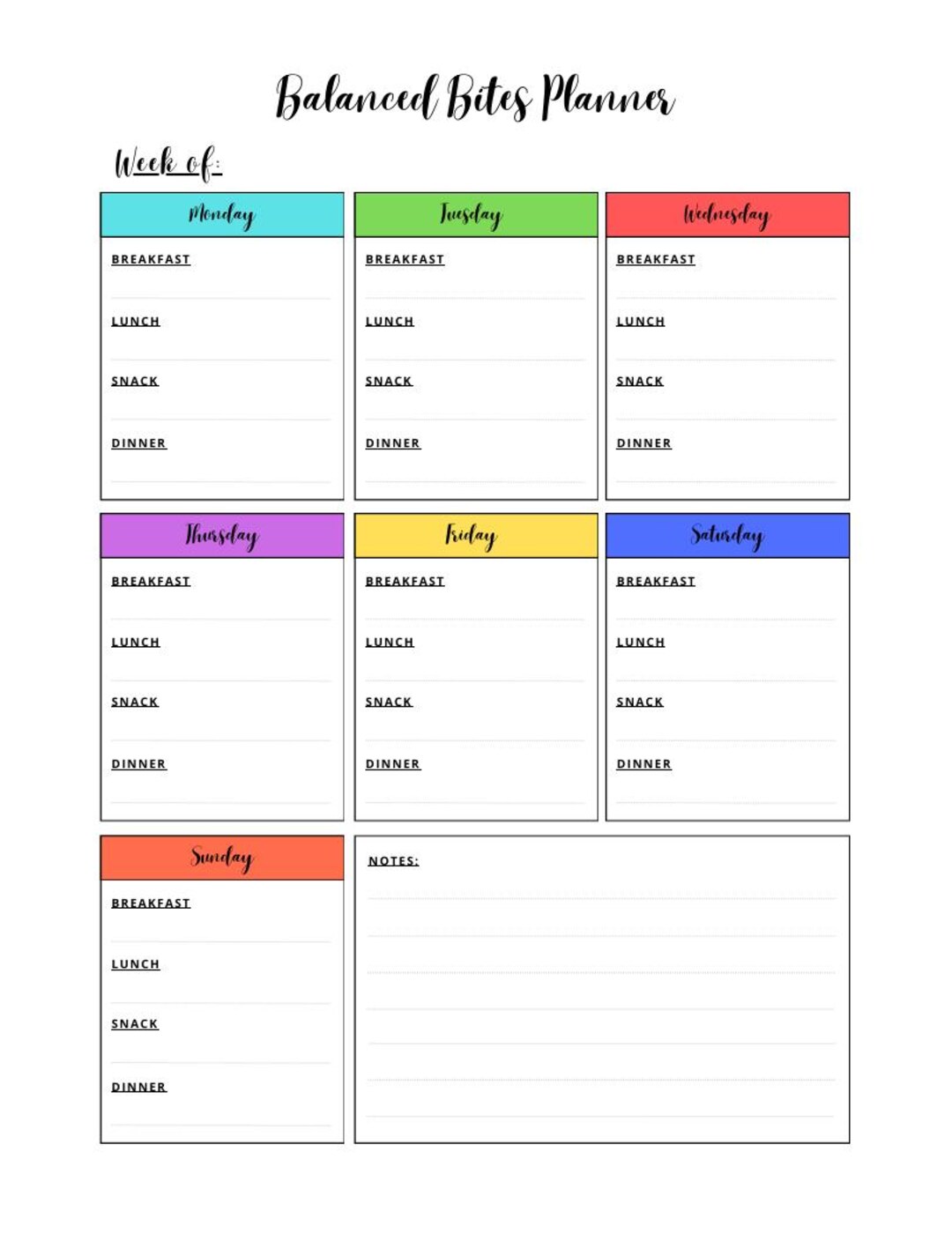 Meal Planner PDF | Printable Weekly Menu & Grocery List | Digital ...