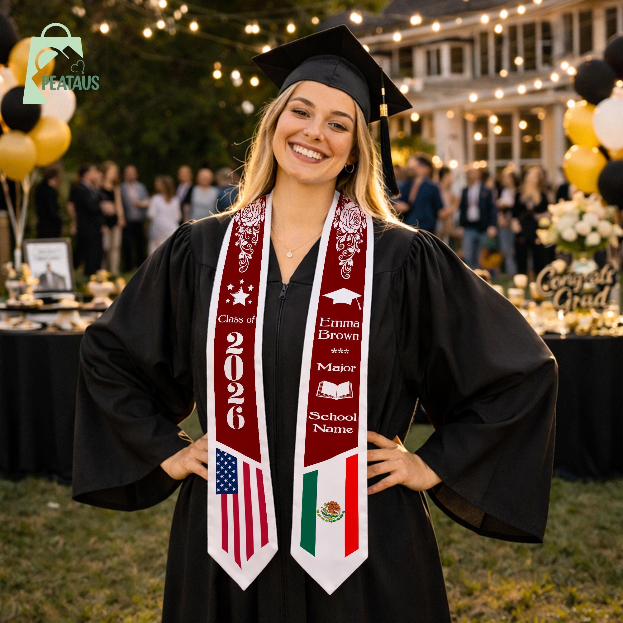 Personalized Flag Graduation Stole, Custom Mexican Grad Sash ...