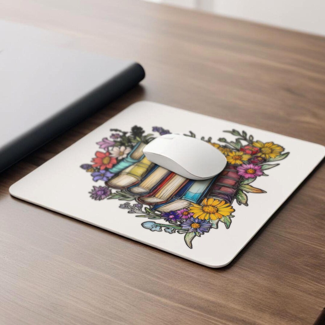 Floral Book Stack Mouse Pad - Cute Desk Accessory for Book Lovers ...