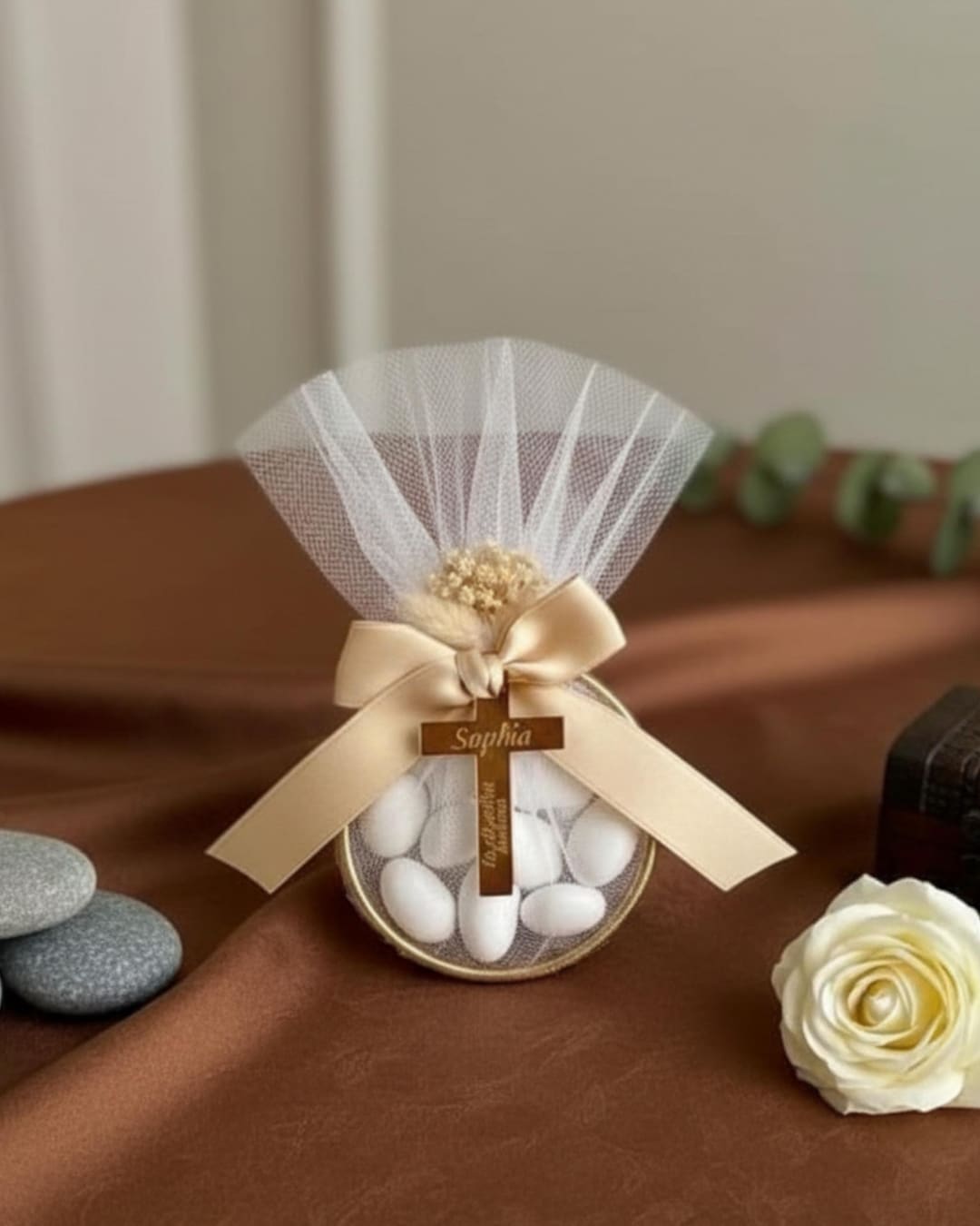 Personalized Christening Favor, Gold Cross Charm, Almond Candy Keepsake ...