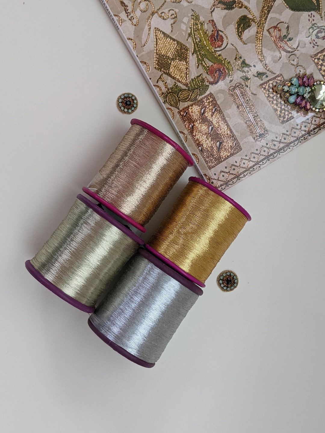 Buy Fine Gold Metallic Thread for Embroidery, Rosegold Metallic Thread ...