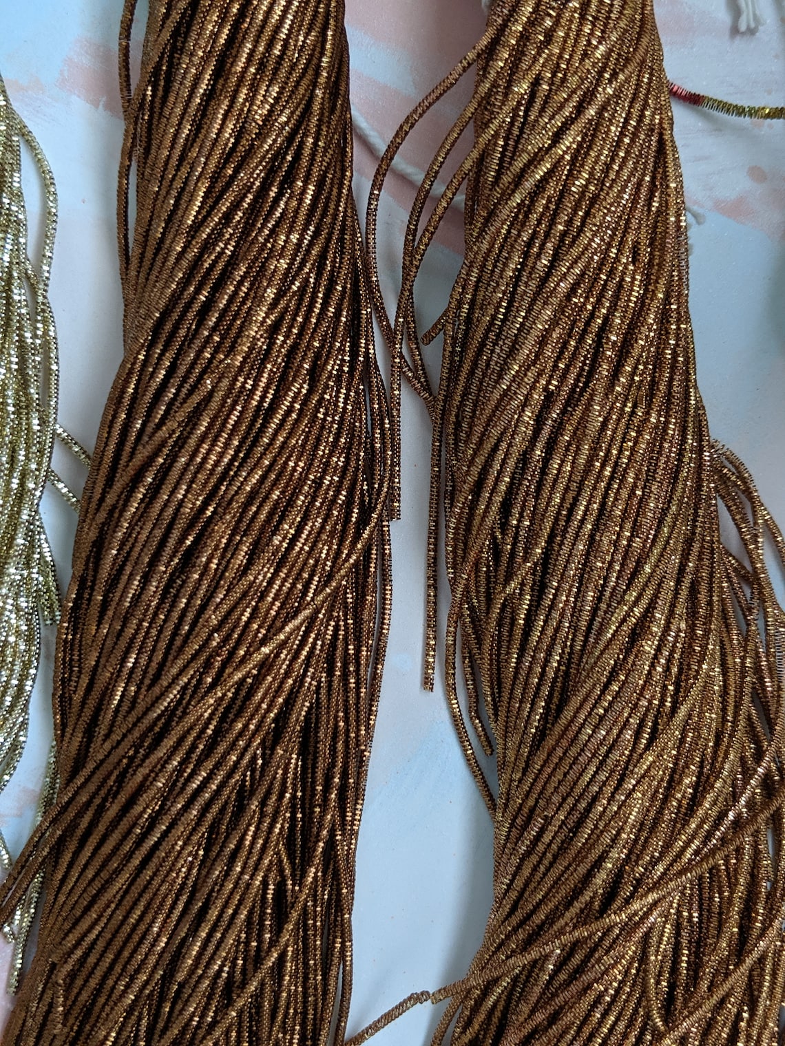 Bright Check Purl in Brown Shades, French Rough Bullion Wire in Bronze ...