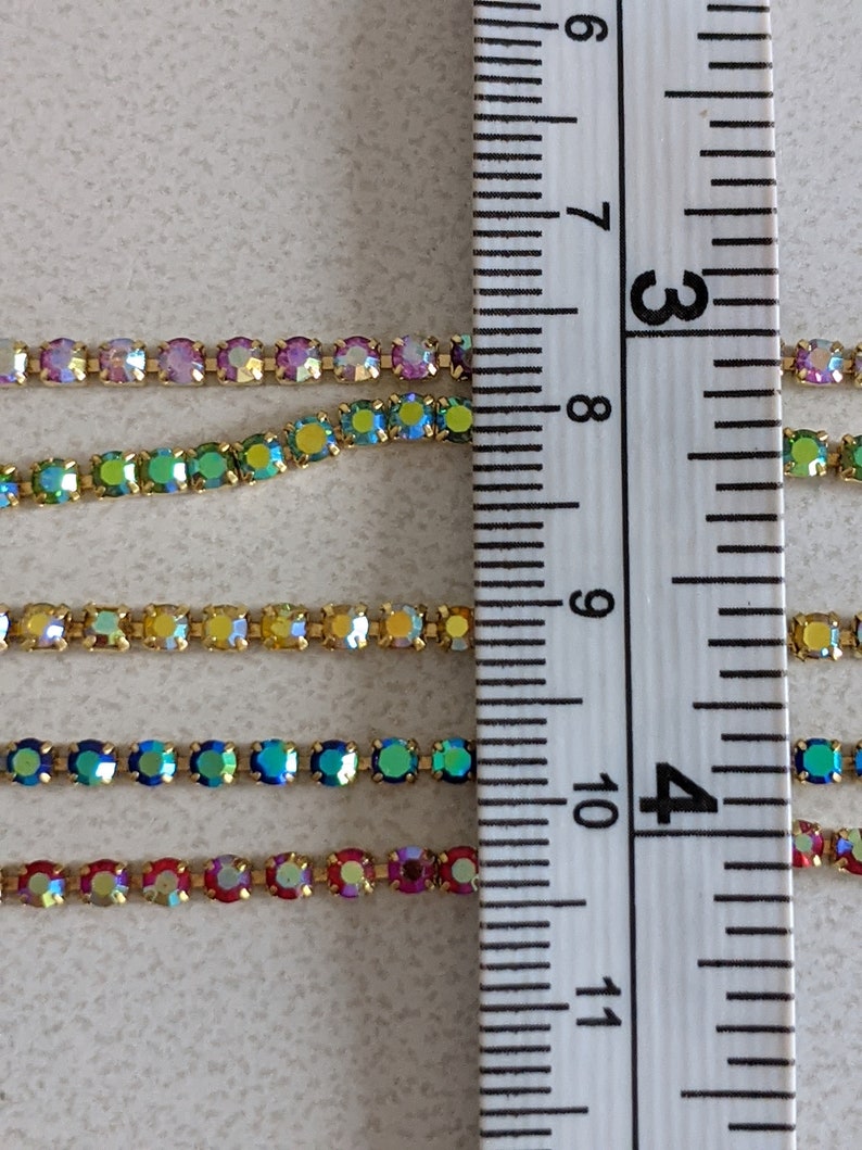 Aurora Borealis Crystal Chain AB Blue Gold Rhinestone | Etsy