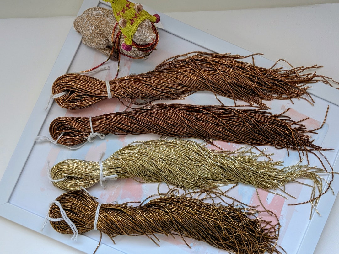 Bright Check Purl in Brown Shades, French Rough Bullion Wire in Bronze ...