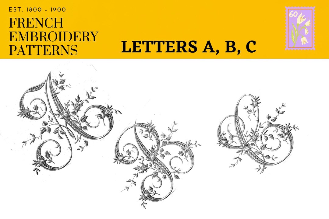 French Monogram and Vintage Letters Design Pattern for Embroidery From ...