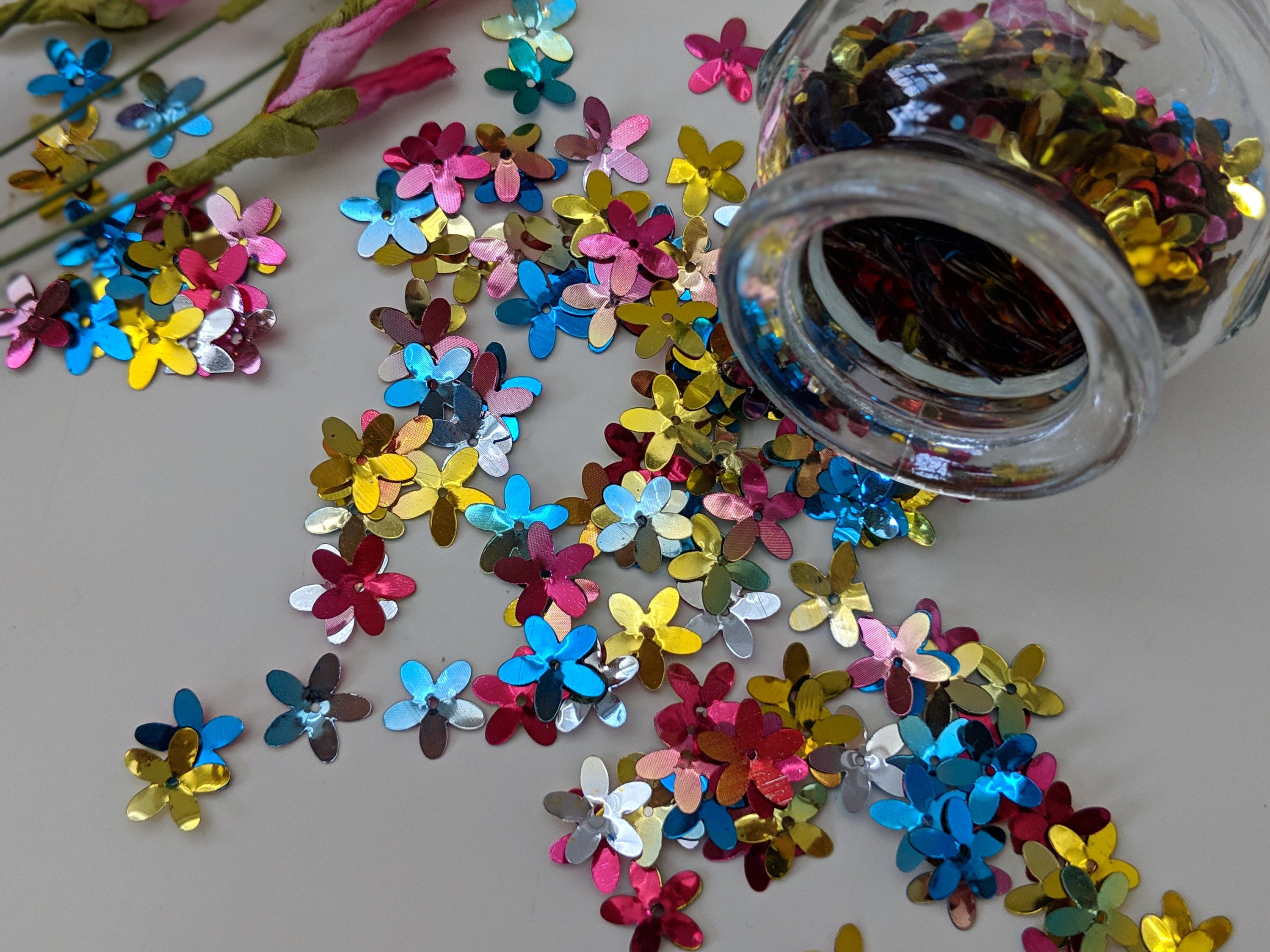 Multicolored Sequin Flower, Metallic Colored Sequins, Flower Sequins ...