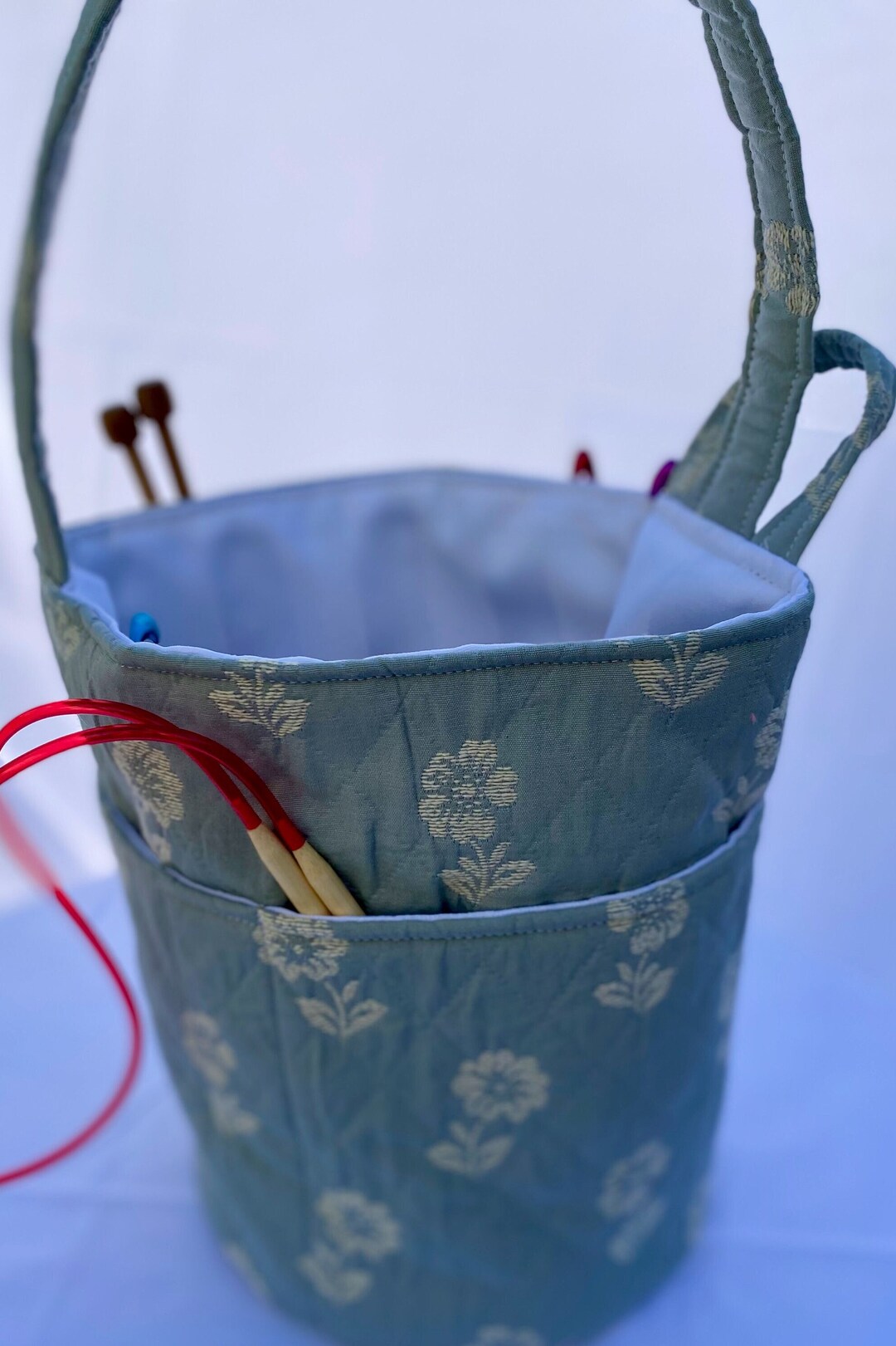 Quilted Vintage Circular Project Bag, Small Knitting Project Bag, Baby ...