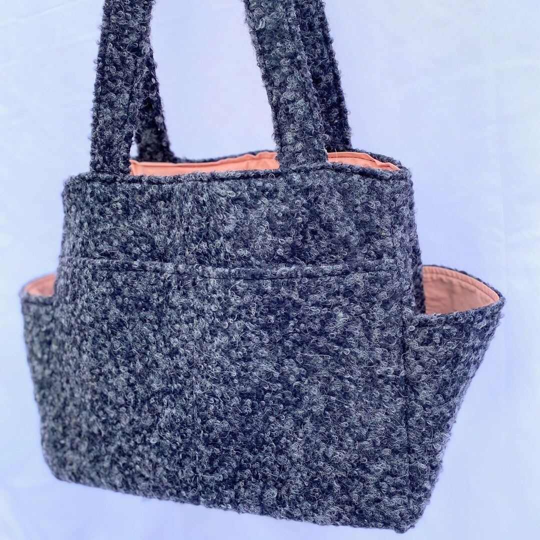 Gray Nubby Knitting Bag, Expanding Project Tote, Knitting Project Bag ...