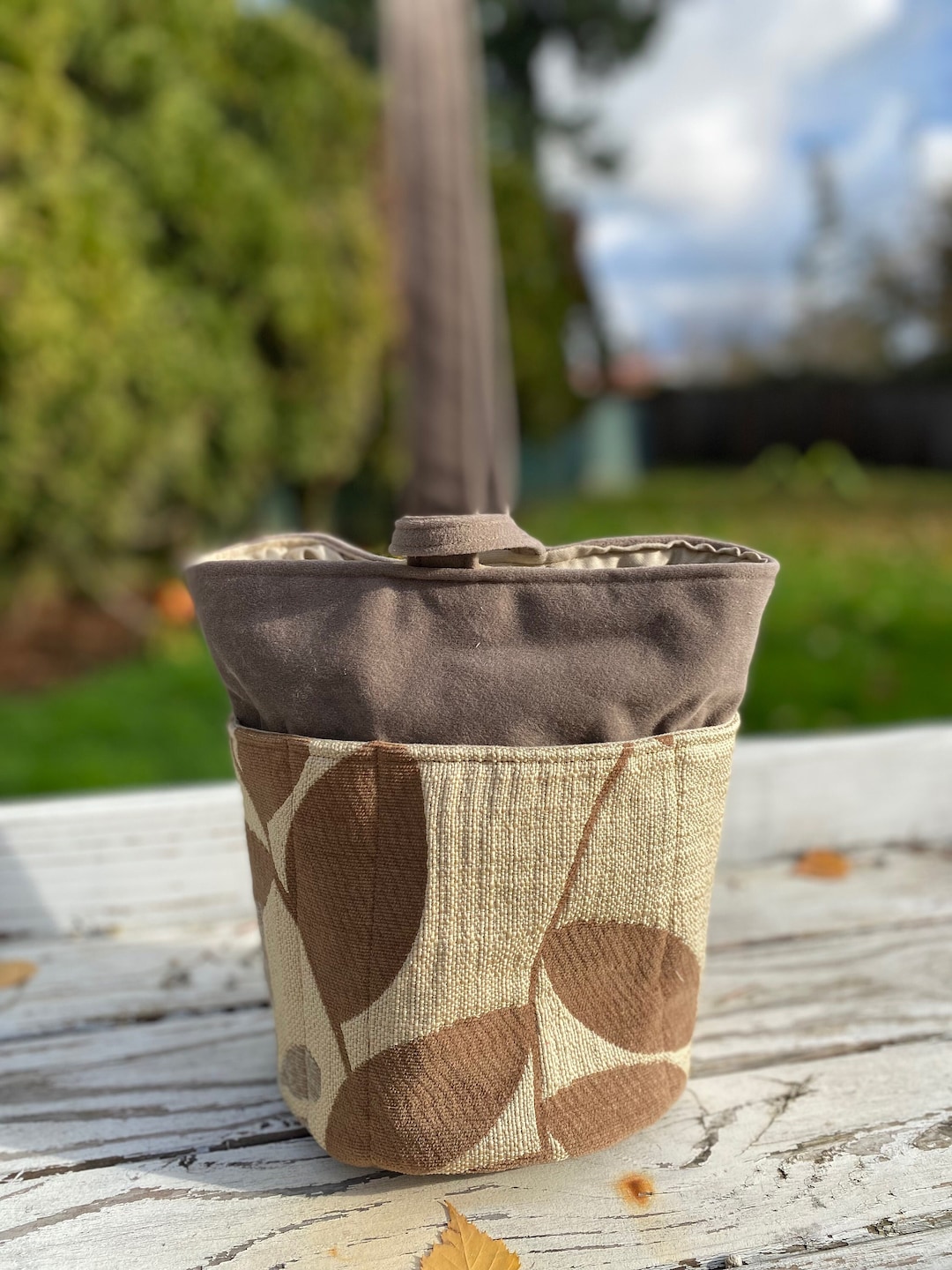 Upholstery Fabric Circular Tote, Circular Small Project Bag, Small ...