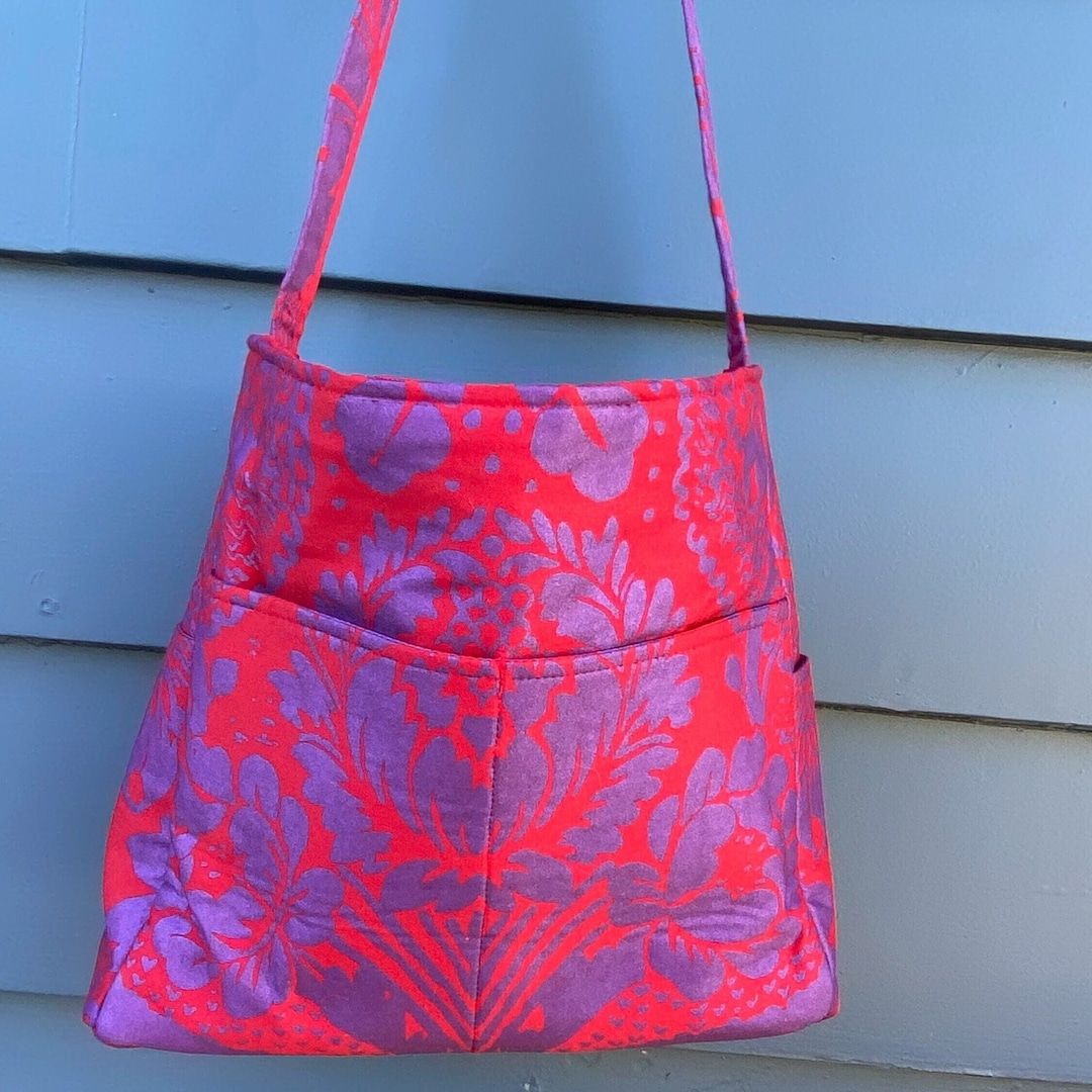 Marimekko Fabric Tote, Fabric From Finland Tote, Bright Red and Blue ...