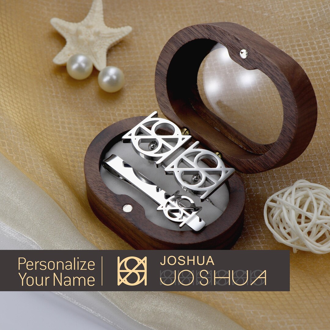 Personalized Name Logo Cufflinks &tie Clip Set,stainless Steel,a ...