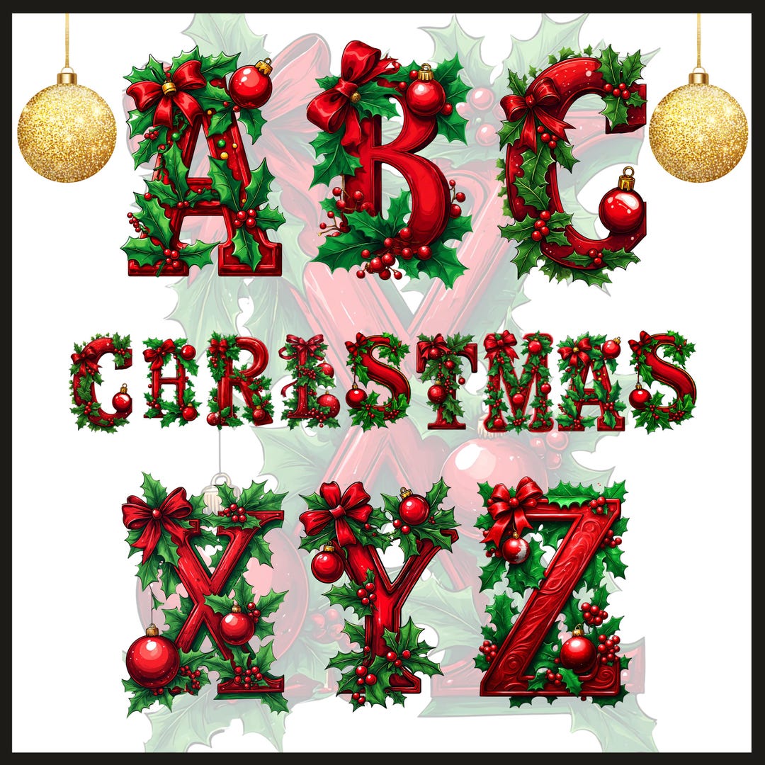 Christmas Alphabet Clipart | Holly Berry Festive Letters (PNG, PDF) - Etsy