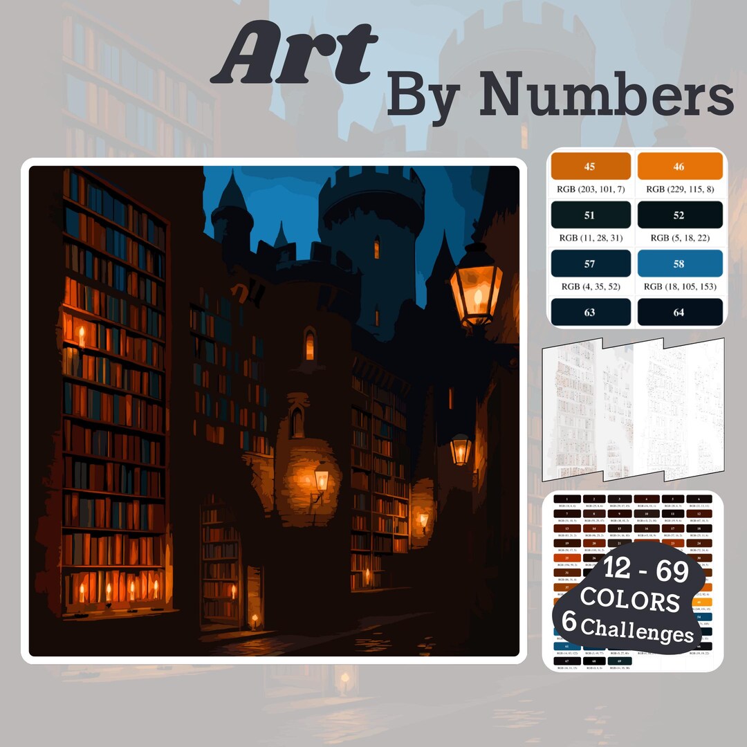 Castle Library Color by Number, Printable Pages (digital Download) - Etsy