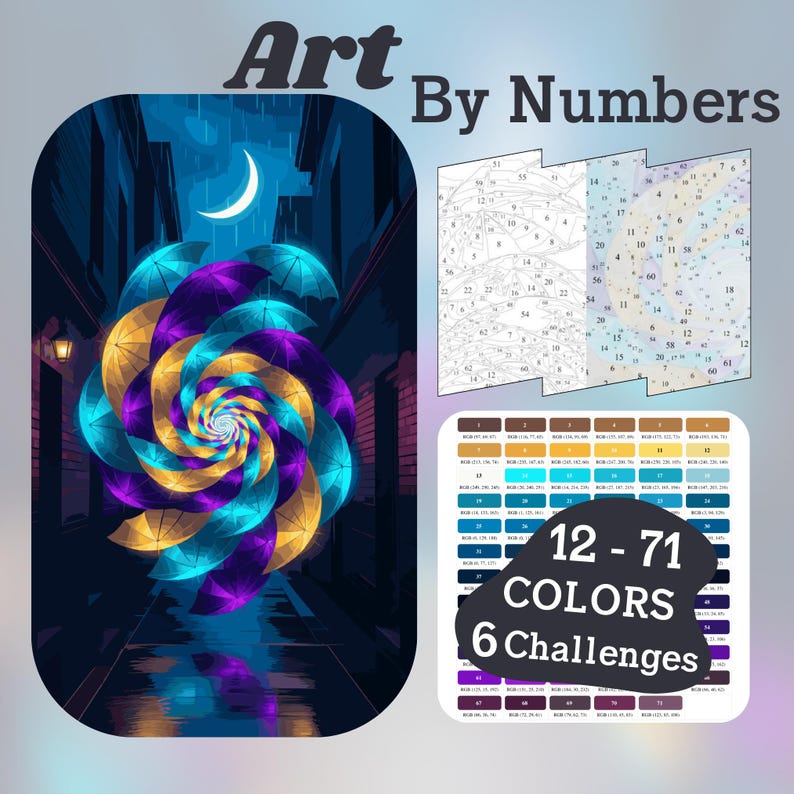 Umbrella Color by Number Pages | Digital Printable Art (PDF, PNG, SVG ...