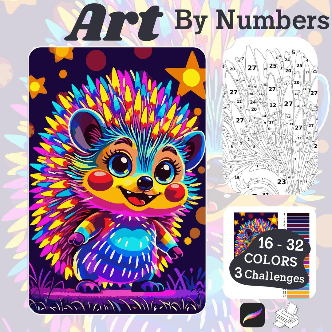 Paint by Number Dreamscape Hedgehog Kit for Procreate, Sketchbook ...