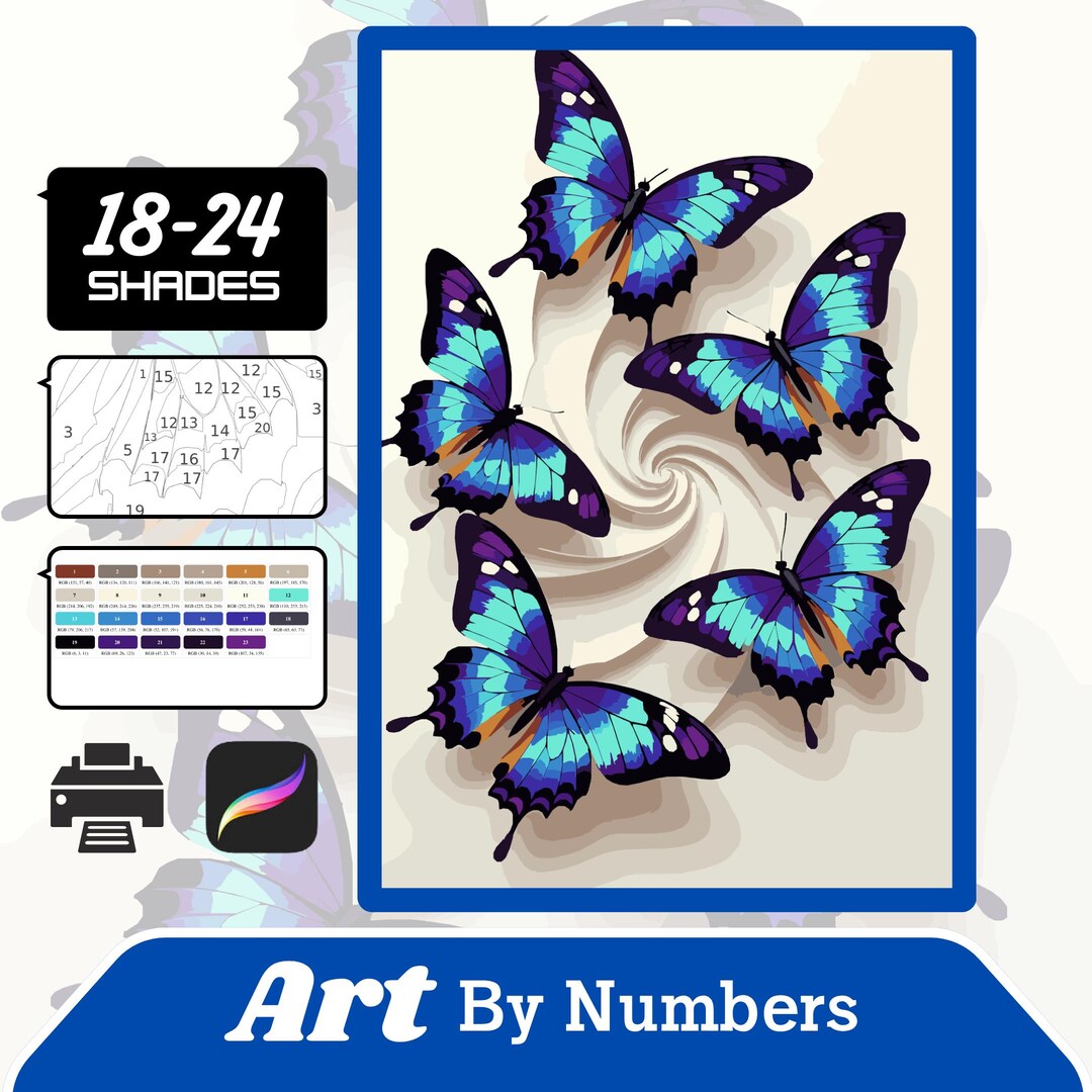 Butterfly Color by Number, Adult & Kids, Procreate, Printable (digital ...