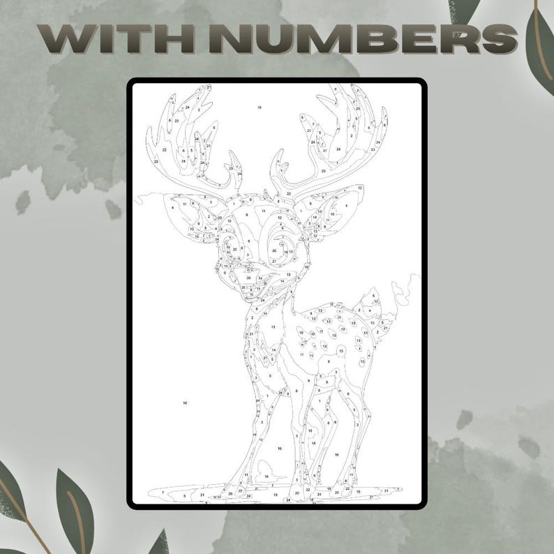 Christmas Deer Paint by Number | Procreate, Printable PNG (digital ...