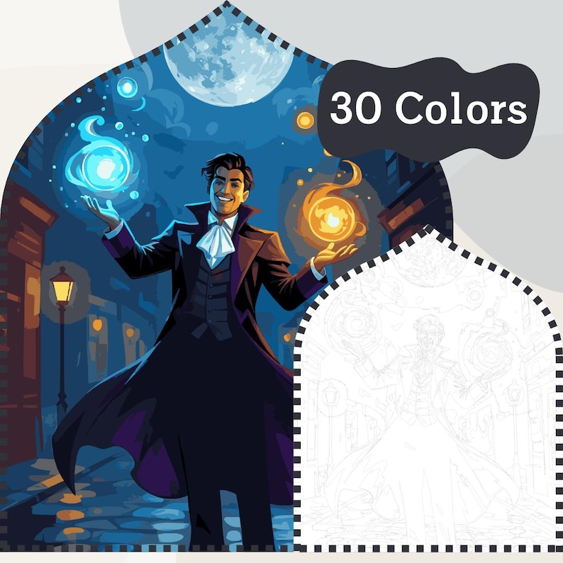 Midnight Magician Color by Number, Adult Coloring Page (digital ...