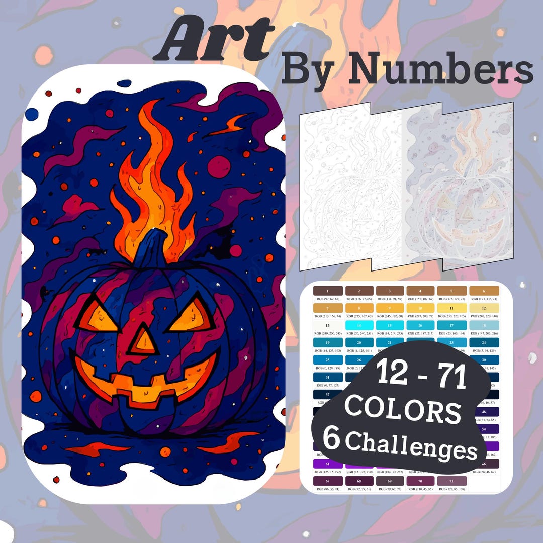 Halloween Pumpkin Color by Number, Advanced Printable Pages (digital ...