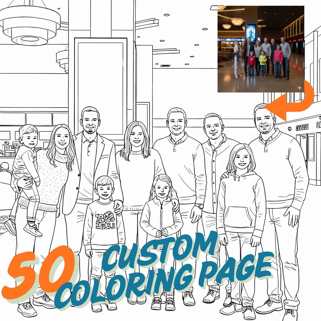 50 Custom Coloring Pages From Photo, Custom Kids Activity Page, Digital ...