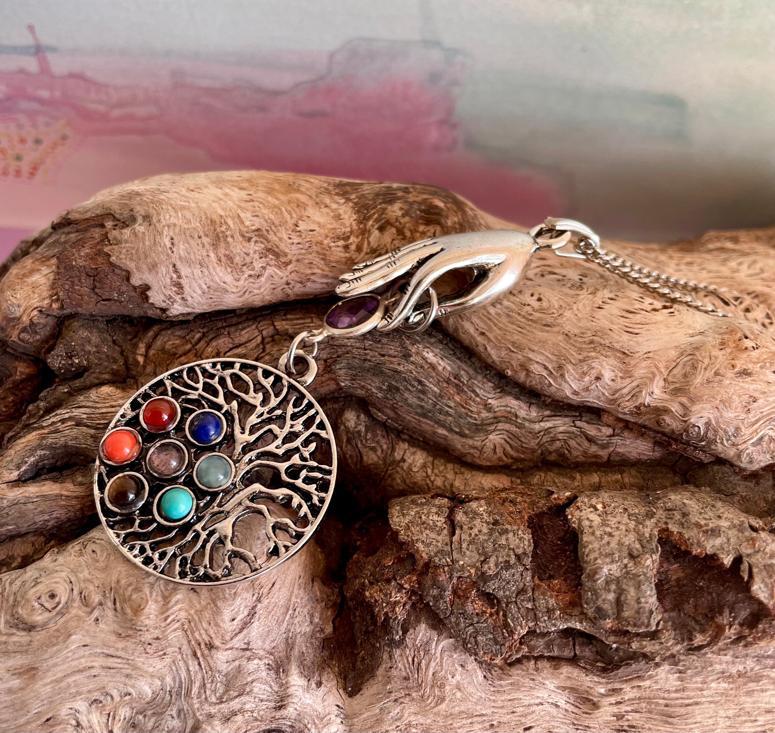 Silver Mudra Hand Holding Tree of Life Pendant - Etsy