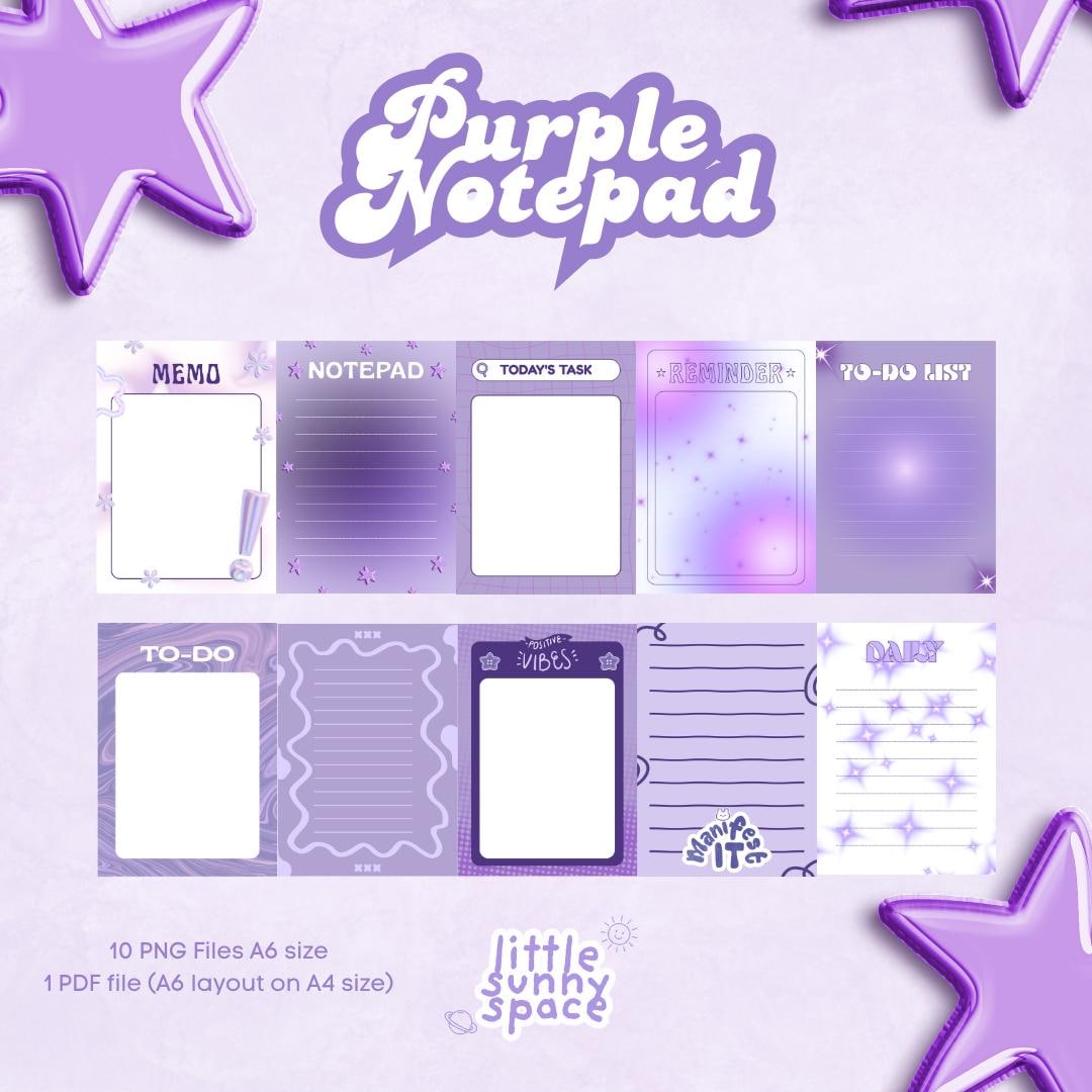Purple Notepad Printable | Violet Memopad | Digital To-do List | Simple ...